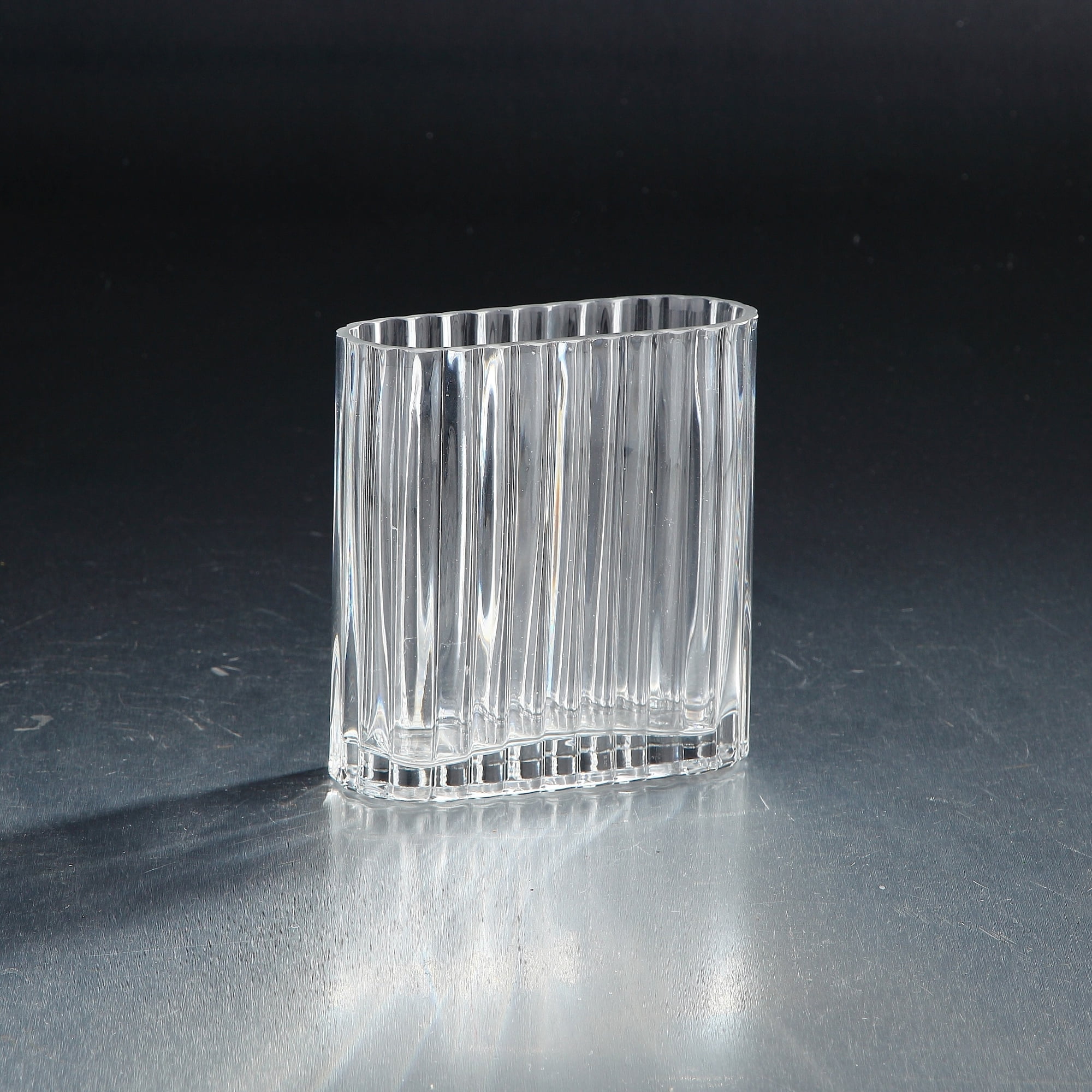 55 Clear Crystal Vertically Ribbed Oval Glass Vase