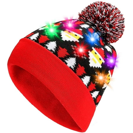 HTWW LED Light Up Beanie Hat Knit Cap Led Beanie for Birthday Party ...