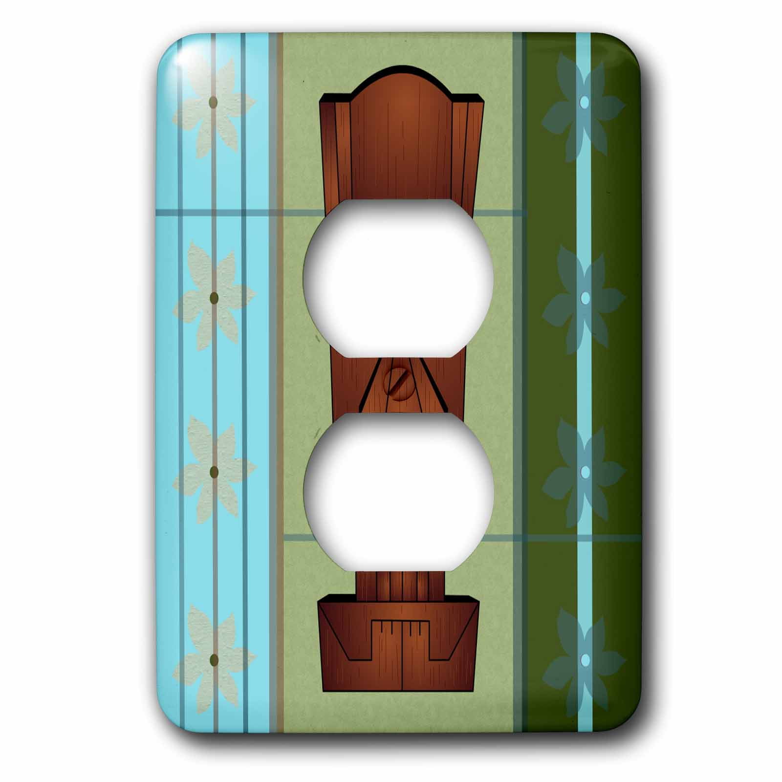 3dRose Wood grain Tropical Tiki Mask - Hawaiian Flowers Orange Blue and ...