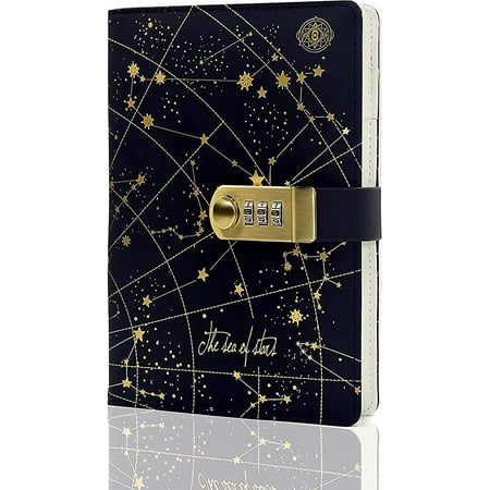 Creative Pu Leather Notebook Diary With Lock(star Pattern), A5 Secret ...