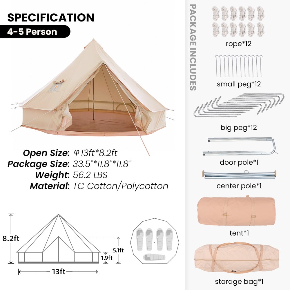 TOMOUNT Bell Tent for Glamping, 10ft Diameter, Windproof TOMOUNT Bell Tent for Glamping, 10ft Diameter, Windproof