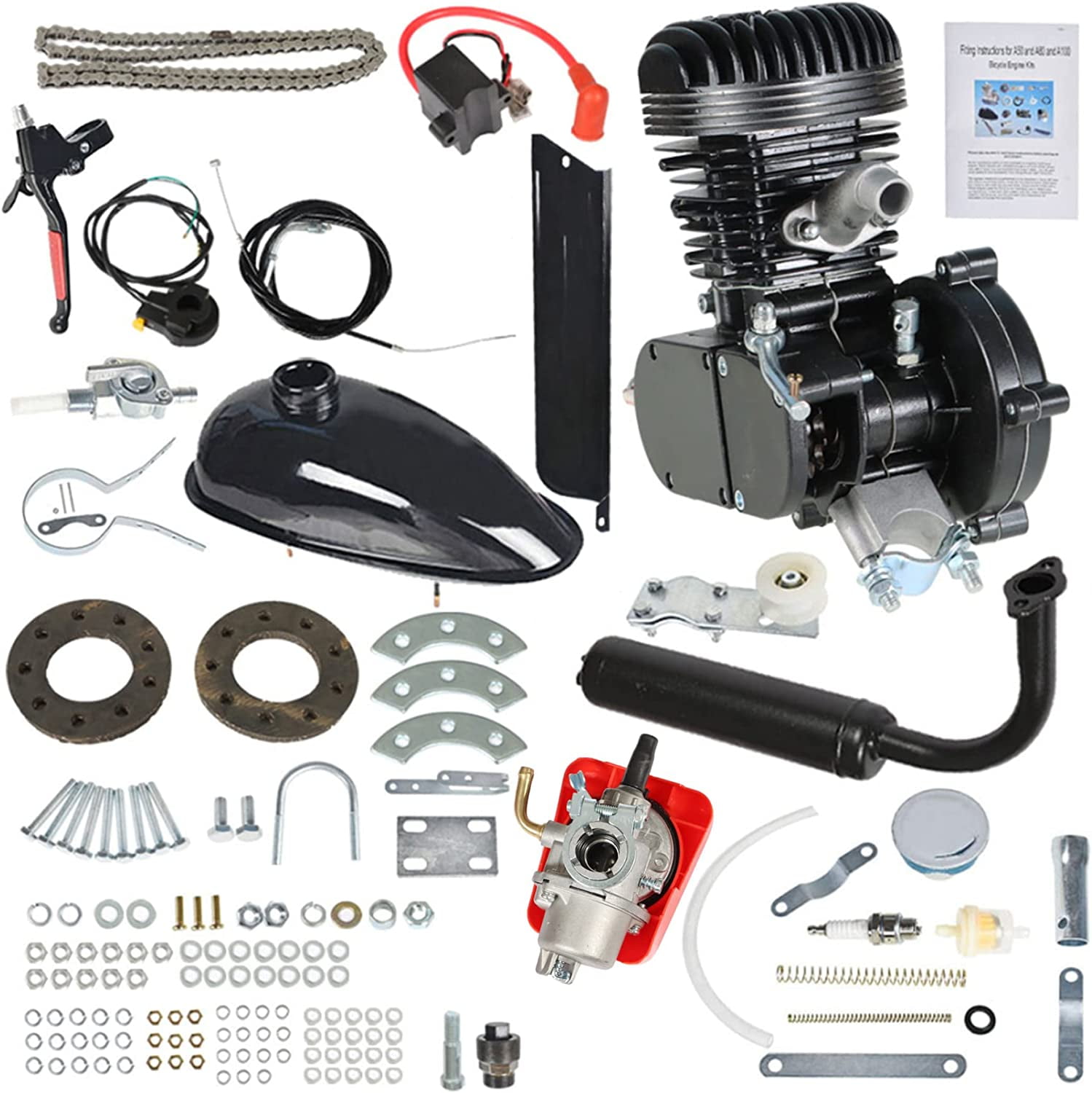 Labwork 2 Stroke 100cc Bicycle Motor Kit Bike Motorized Petrol Gas Engine Set Black - Walmart.com
