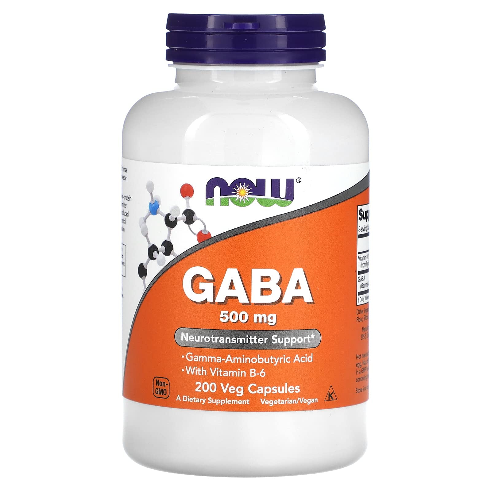 Suplemento NOW GABA (ácido gamma-aminobutírico) 500 mg + B-6 200 ...