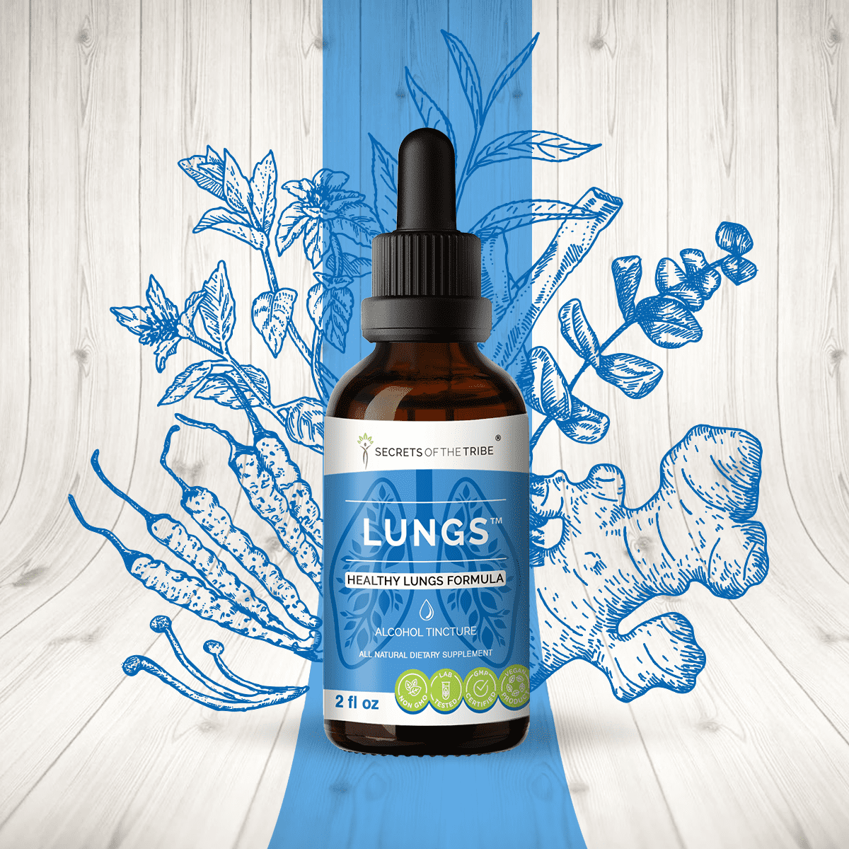 Lungs Alcohol Extract, Tincture, Osha, Peppermint, Eucalyptus, Lungwort ...