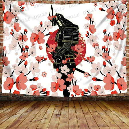 Sakura Samurai Tapestry Japanese Armored Helmet Samurai Tapestry Cherry ...