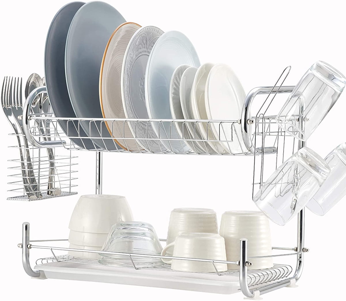 2 Tier Dish Drainer Rack Holder Stainless Steel Kitchen Rack Sink Dish