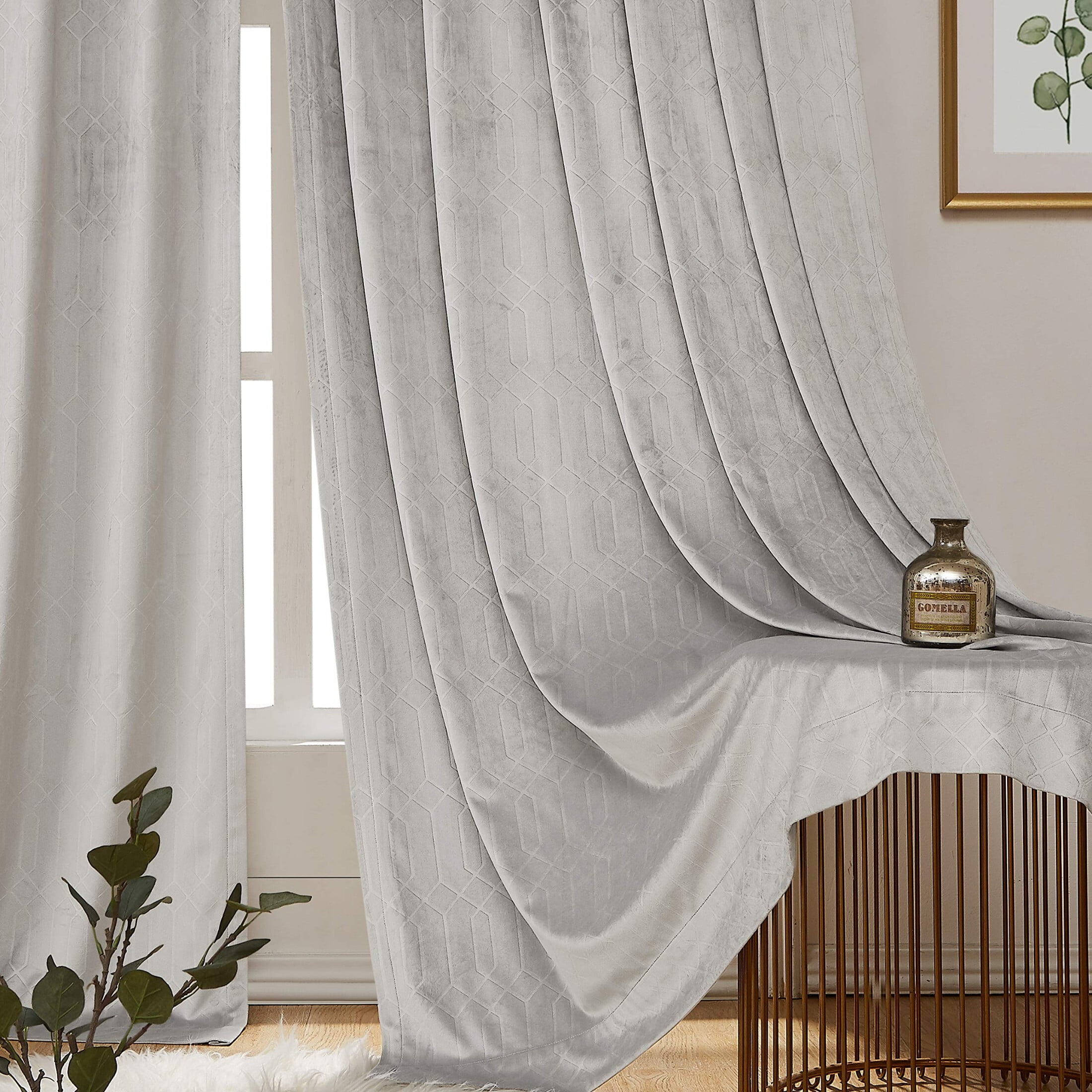 Uptown Home 2 Panels Gray Velvet Room Darkening Curtains Drapes for ...