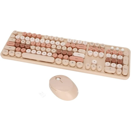 Wireless Keyboard Mou Combo, 104 Keys Retro Round Key Caps Keyboard ...