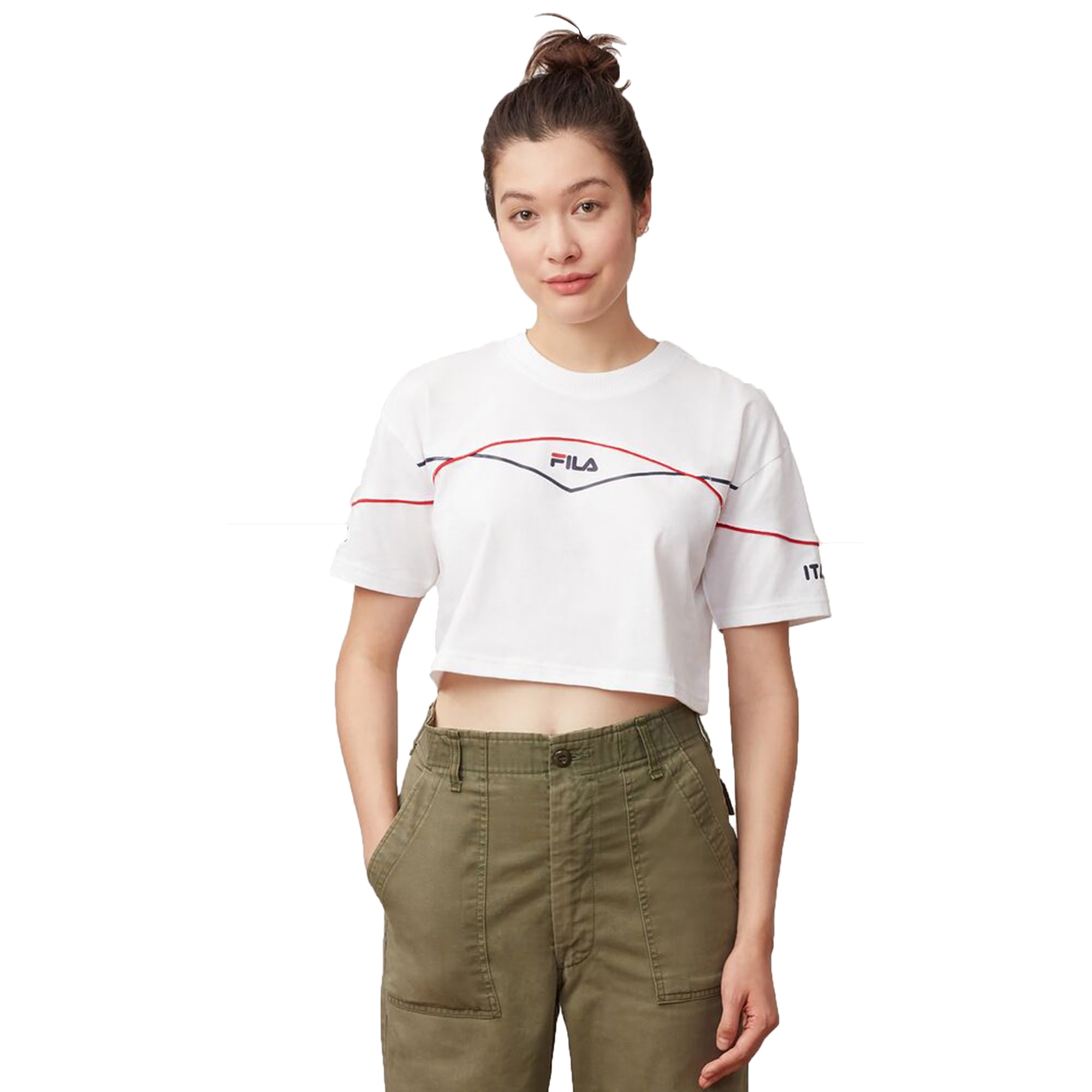 Fila Kana Women's Crop T-Shirt White-Peacoat-Red lw933298-100 - Walmart.com