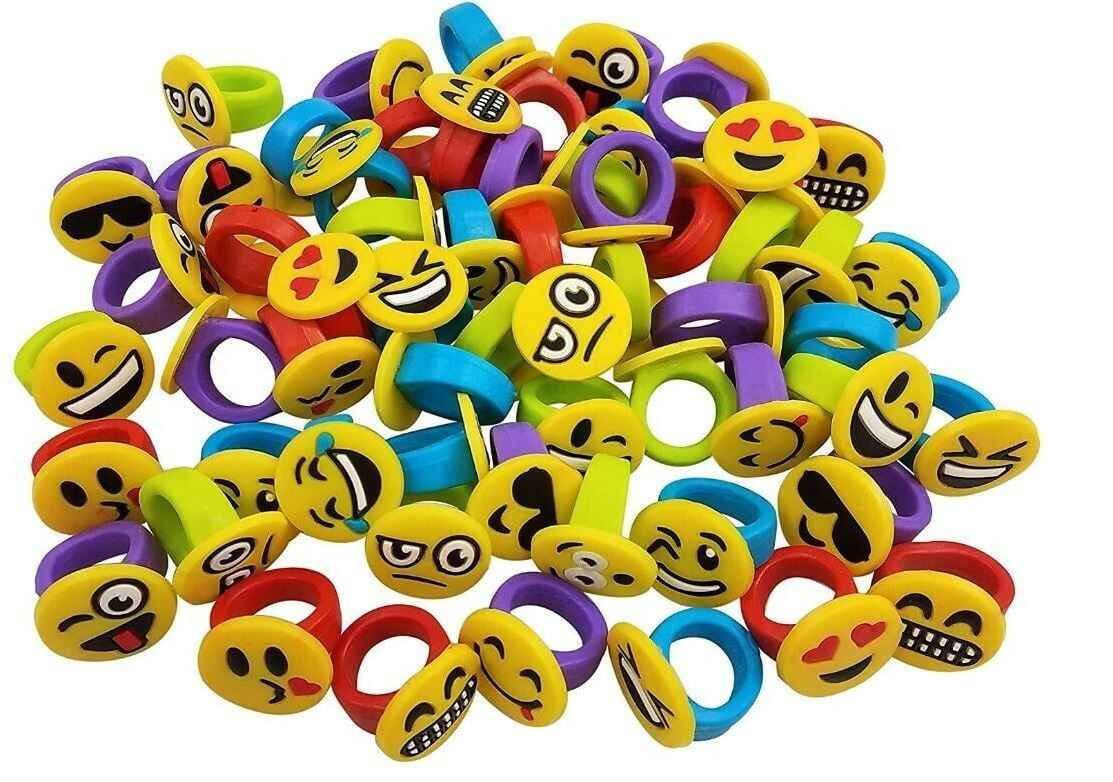 Emoji Rubber Rings - Bulk Pack of 60 Party Favor Rings - Kids Emoticon ...