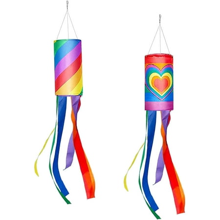 SMMUSEN 2PCS LGBTQ Windsock Flags for Outside, 35 Inch LGBTQ Rainbow ...