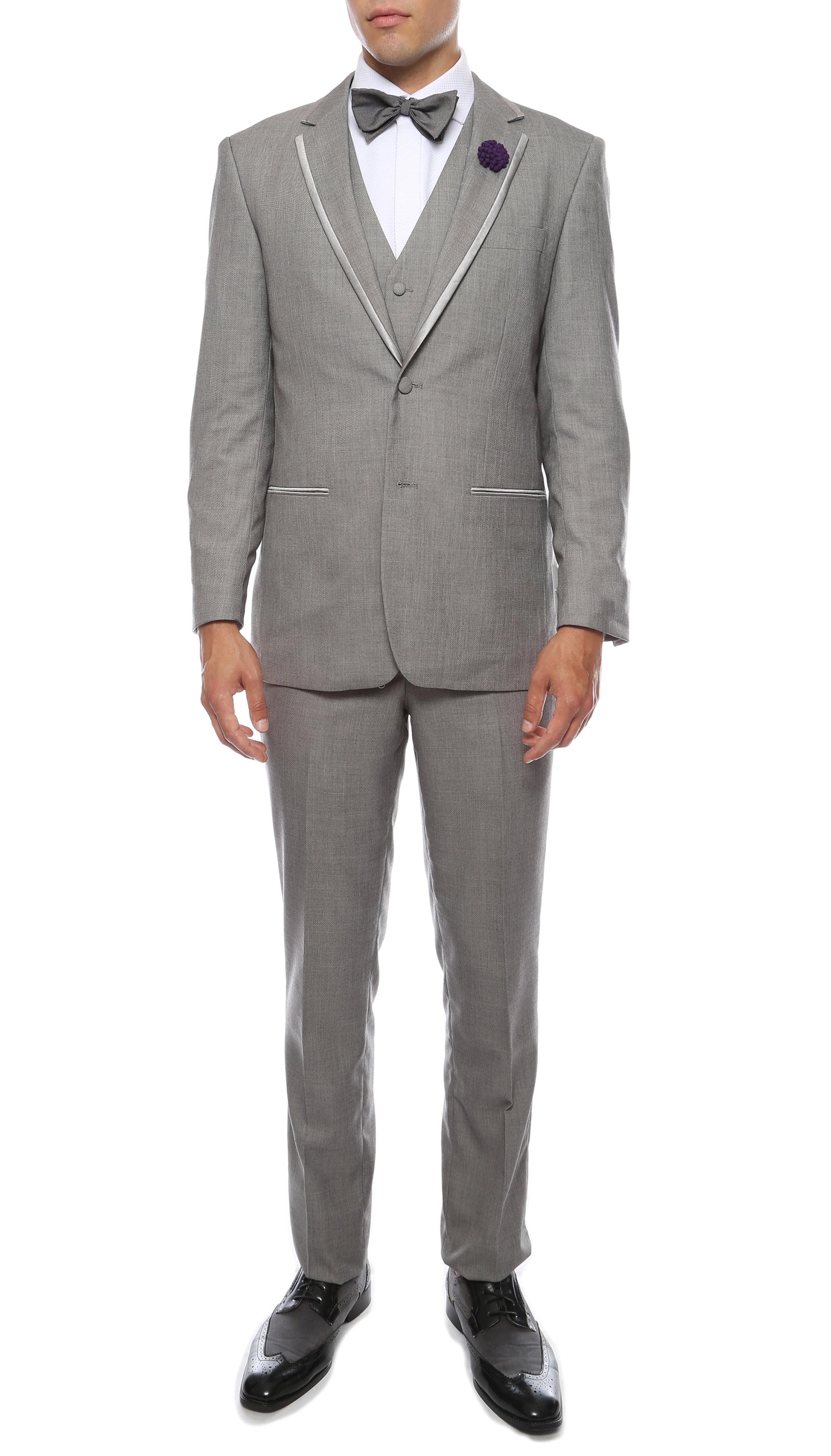 Ferrecci Premium Grey 3pc Custom Slim Fit Wedding Prom Grad Tuxedo Suit ...