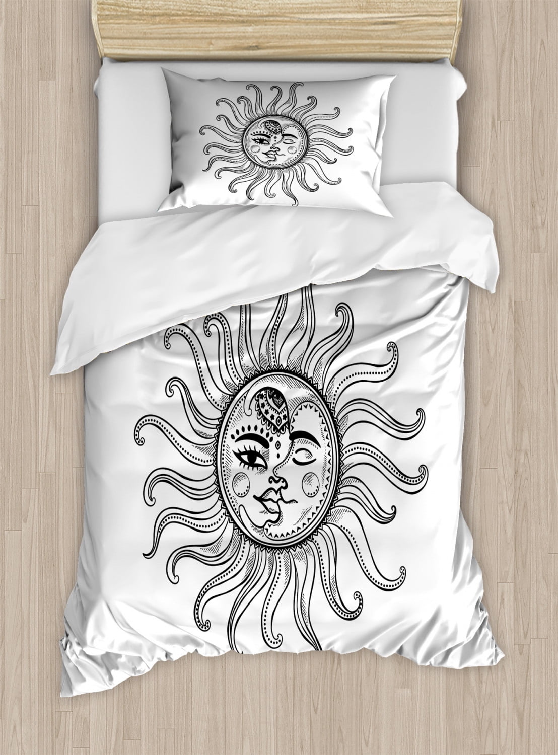 Sun Duvet Cover Set Twin Size, Doodle Style Vintage Symbol Retro Tribal ...