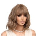 13 Inches Fog Blue Gray Water Ripple Short Curly Hair Wigs with Bangs ...