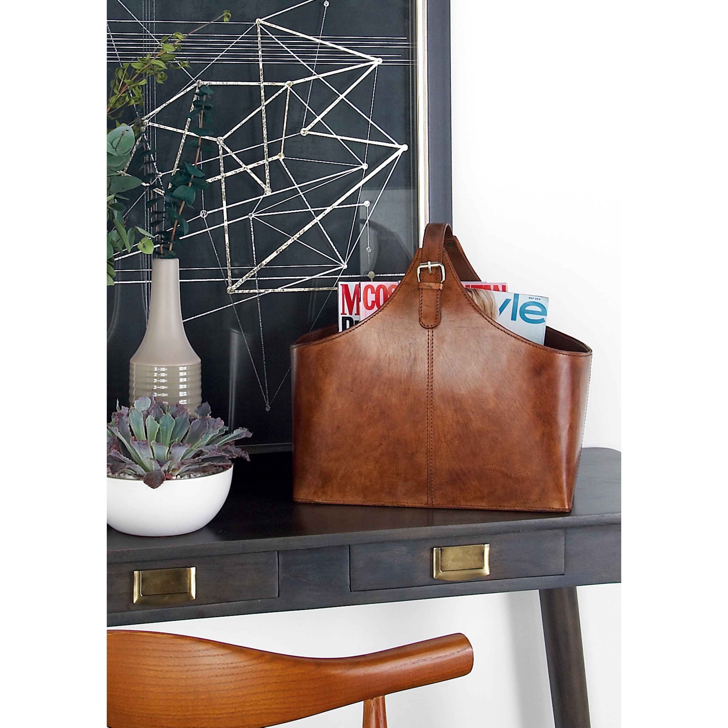 DecMode 14" Brown Leather Handmade Box Style Single Slot Magazine ...