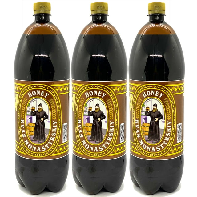 Ukrainian Monastery "Monastyrskiy" Kvas Rye Bread Drink with Honey 67.6 fl oz / 2L - Pack of 3 ...