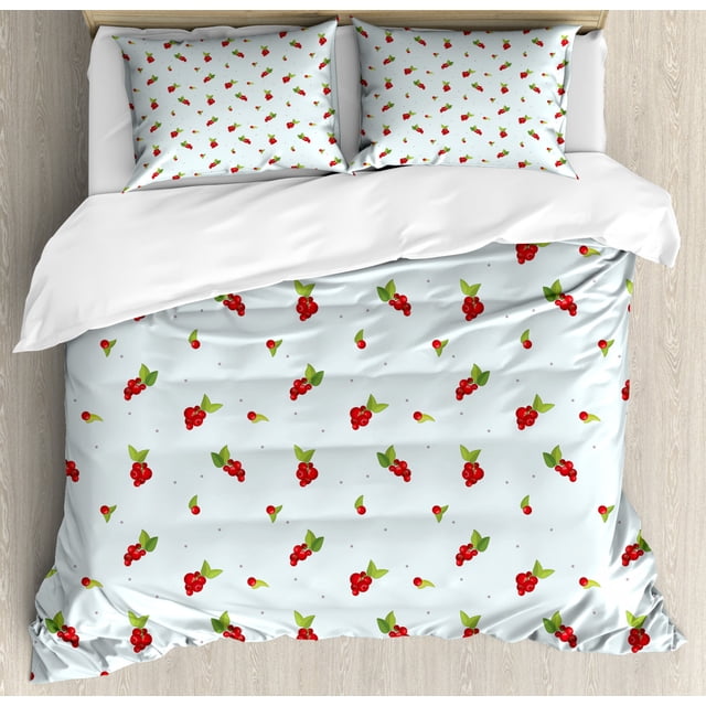Cranberry Duvet Cover Set King Size, Cute Berry Branches on Soft Toned ...