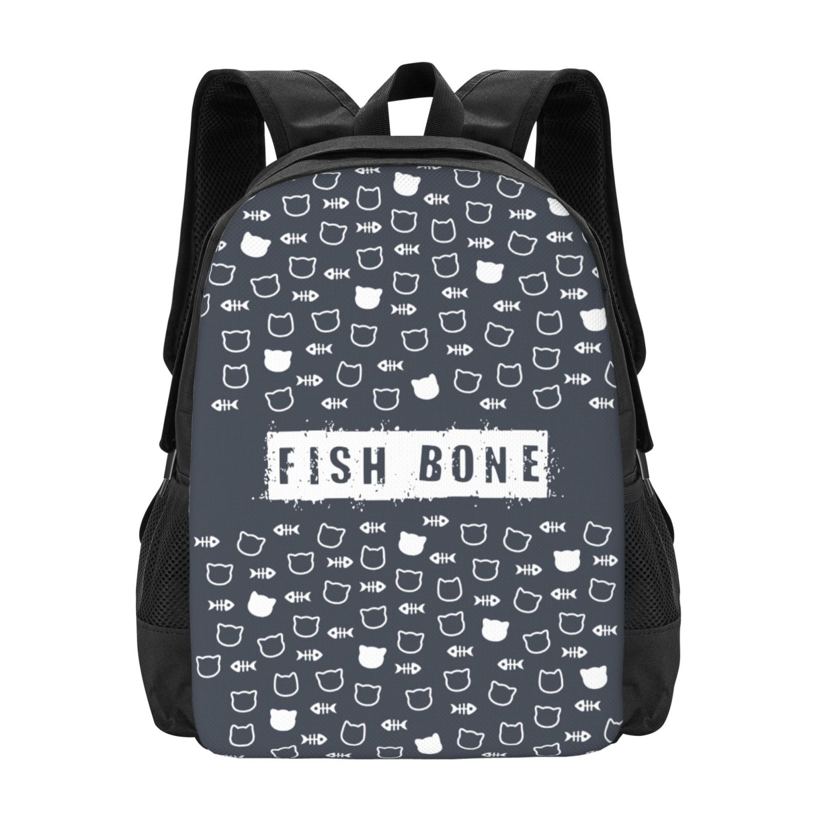 LNWH Backpack, Cat & Fish Print Pattern Casual Backpack Outdoor ...