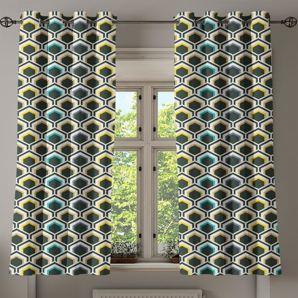 Geometric Grommet Curtain, Overlapping Hexagonal Shapes with Retro ...
