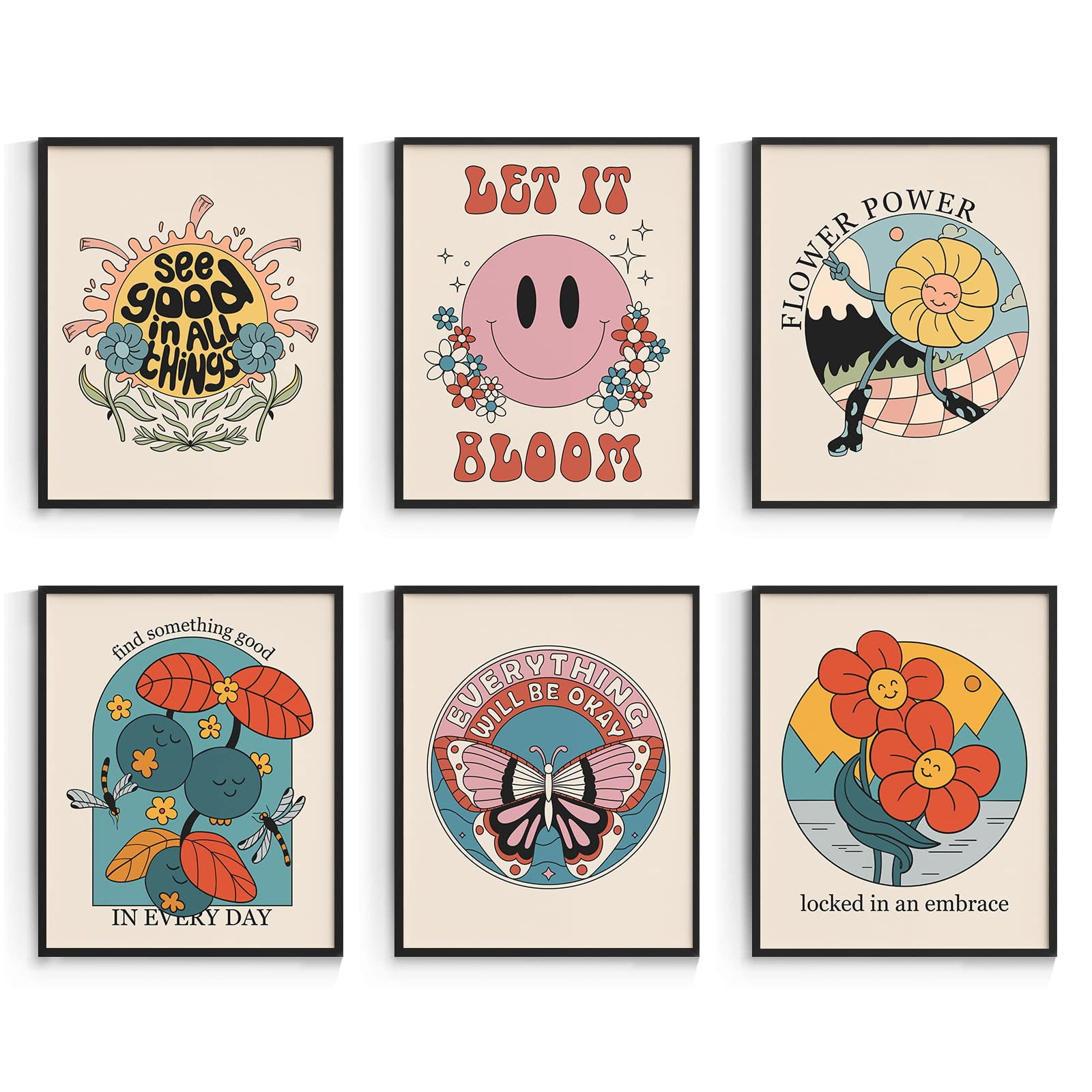 70s Decor Set of 6, Butterfly Vintage Wall Art Prints, Preppy Wall ...
