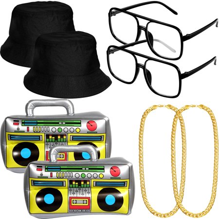8 Pieces Hip Hop Costume Kit, Inflatable Boom Box Black Bucket Hat ...