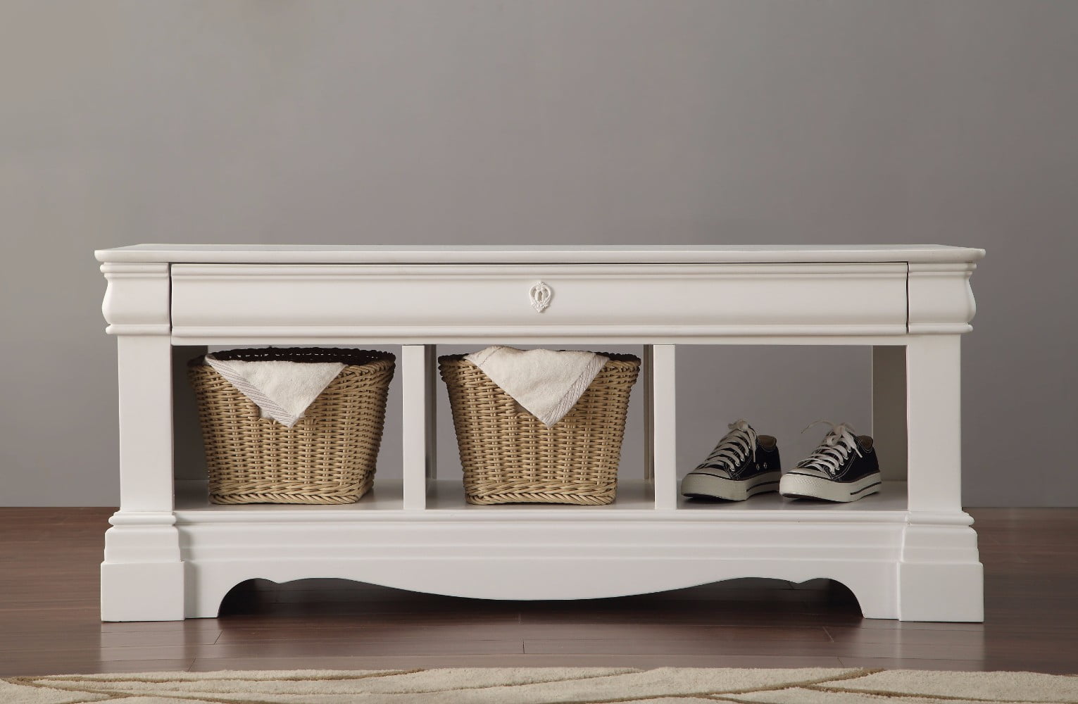 Wooden Bench with Storage, White - Walmart.com