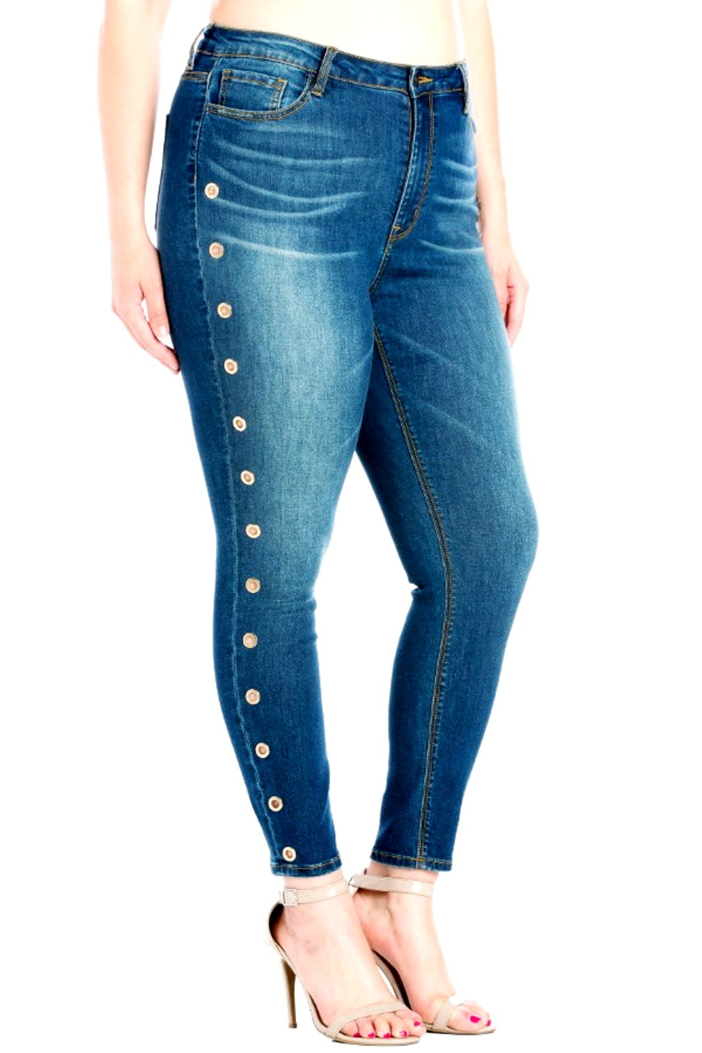 CELLO WOMENS PLUS SIZE BLUE Denim JEANS Stretchy Skinny High Waist Ring ...
