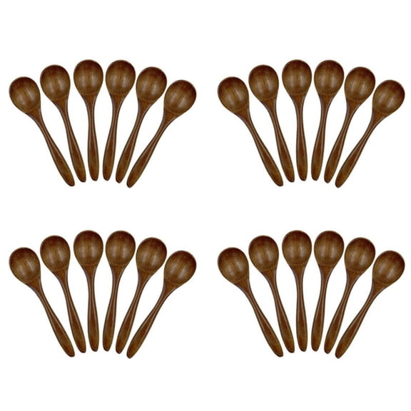 Wooden Spoons for Eating, 6 Pieces Natural Wood Eating Spoon, 7 Inch ...