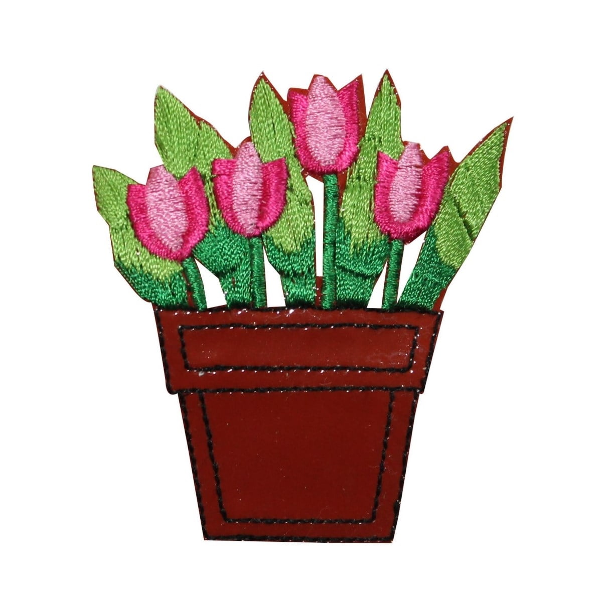 ID 7056 Pink Tulips Vinyl Pot Patch Garden Blossom Embroidered Iron On ...