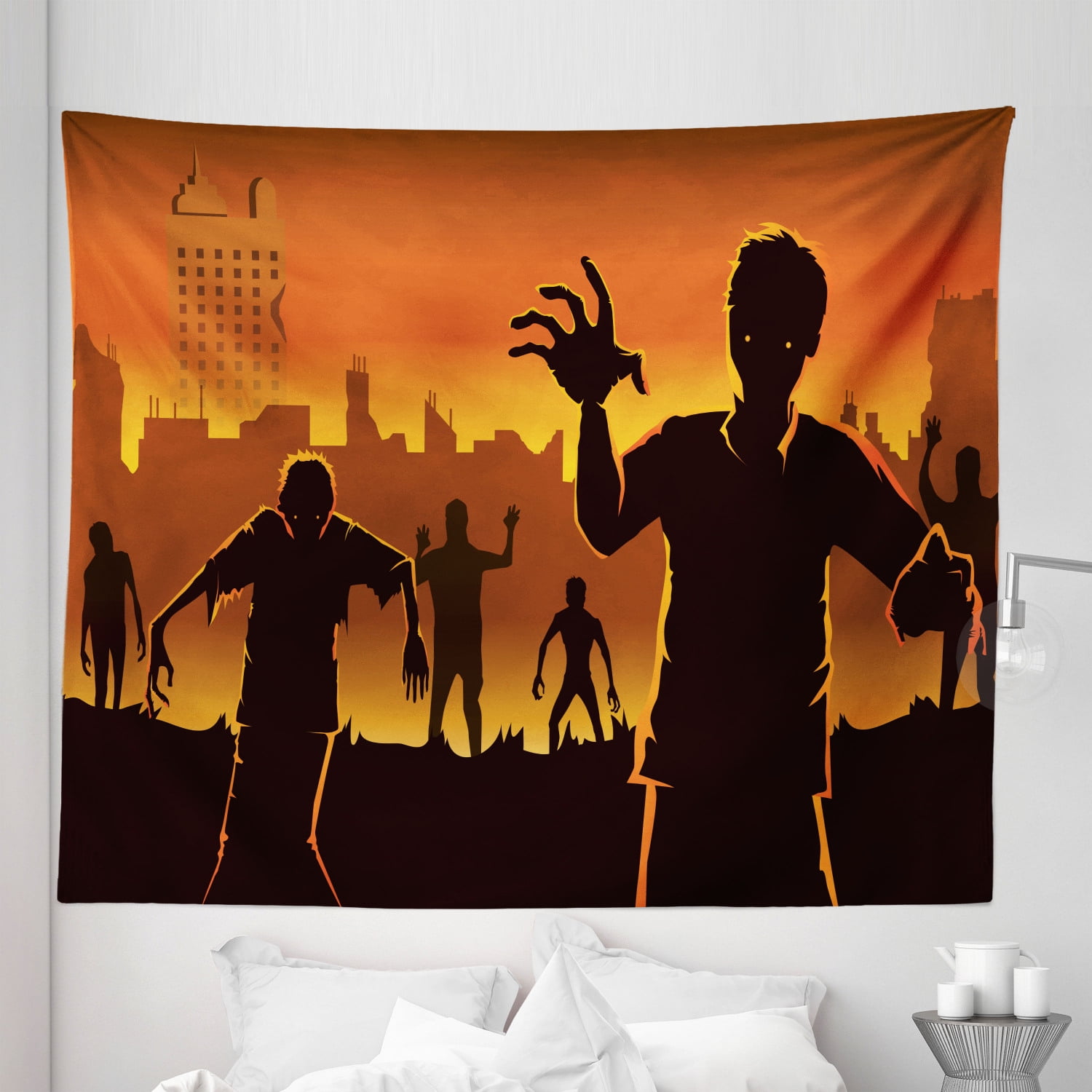 Zombie Tapestry, Zombie Walking out of an Abandoned City Silhouettes ...