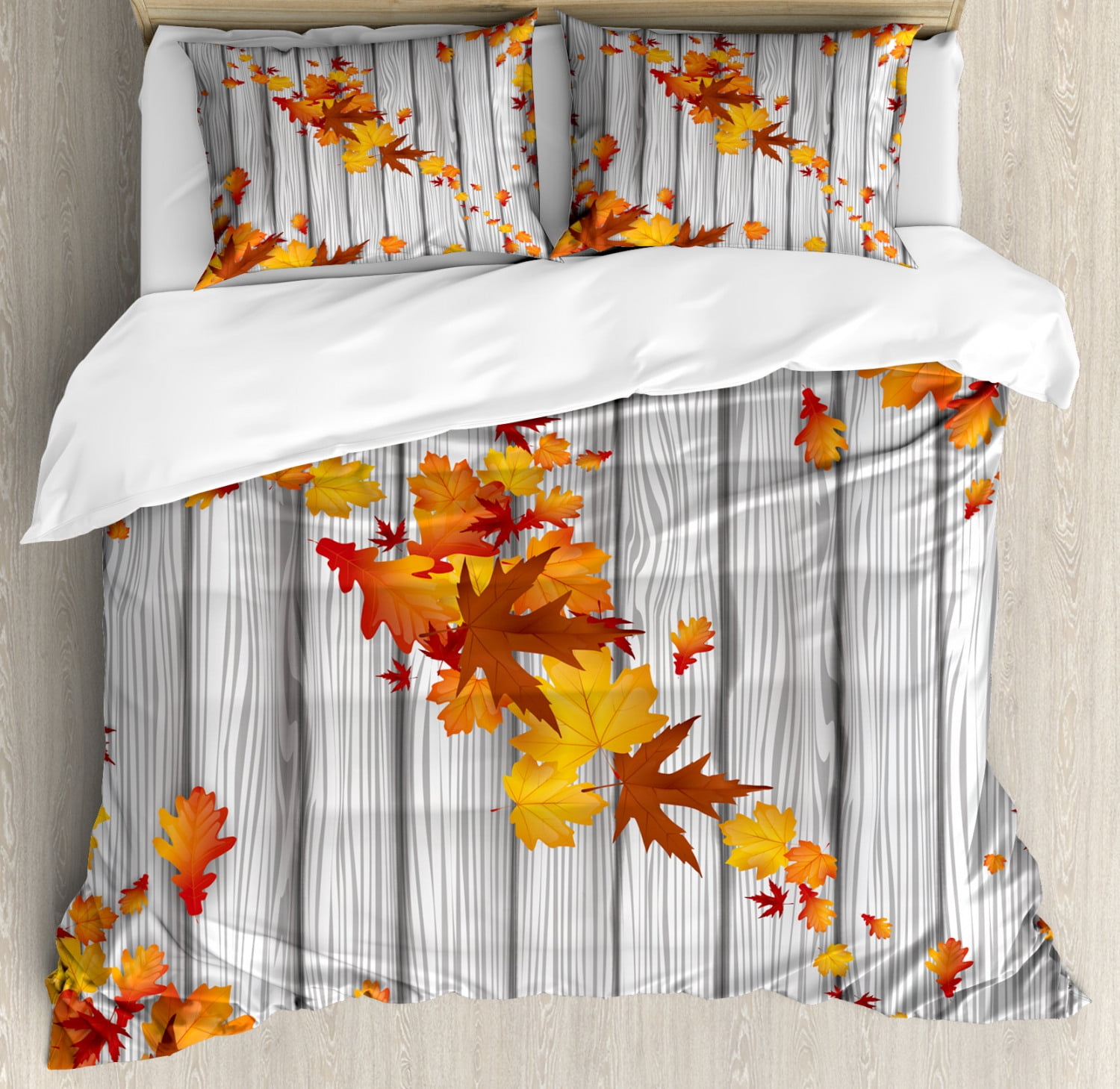 Autumn Duvet Cover Set Queen Size, Fall Maple Leafs Tree Diagonal ...