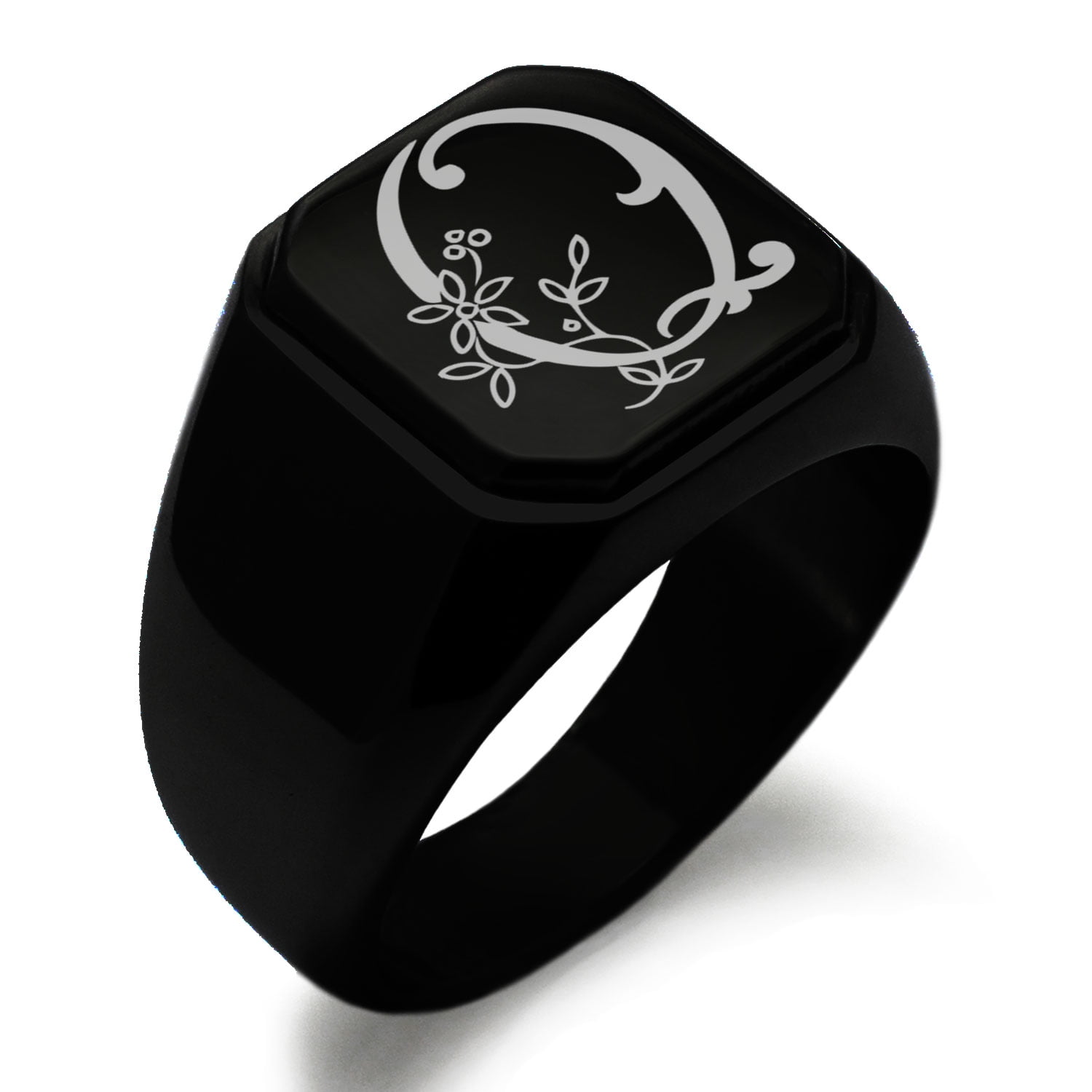 Stainless Steel Letter Q Initial Floral Monogram Engraved Engraved ...