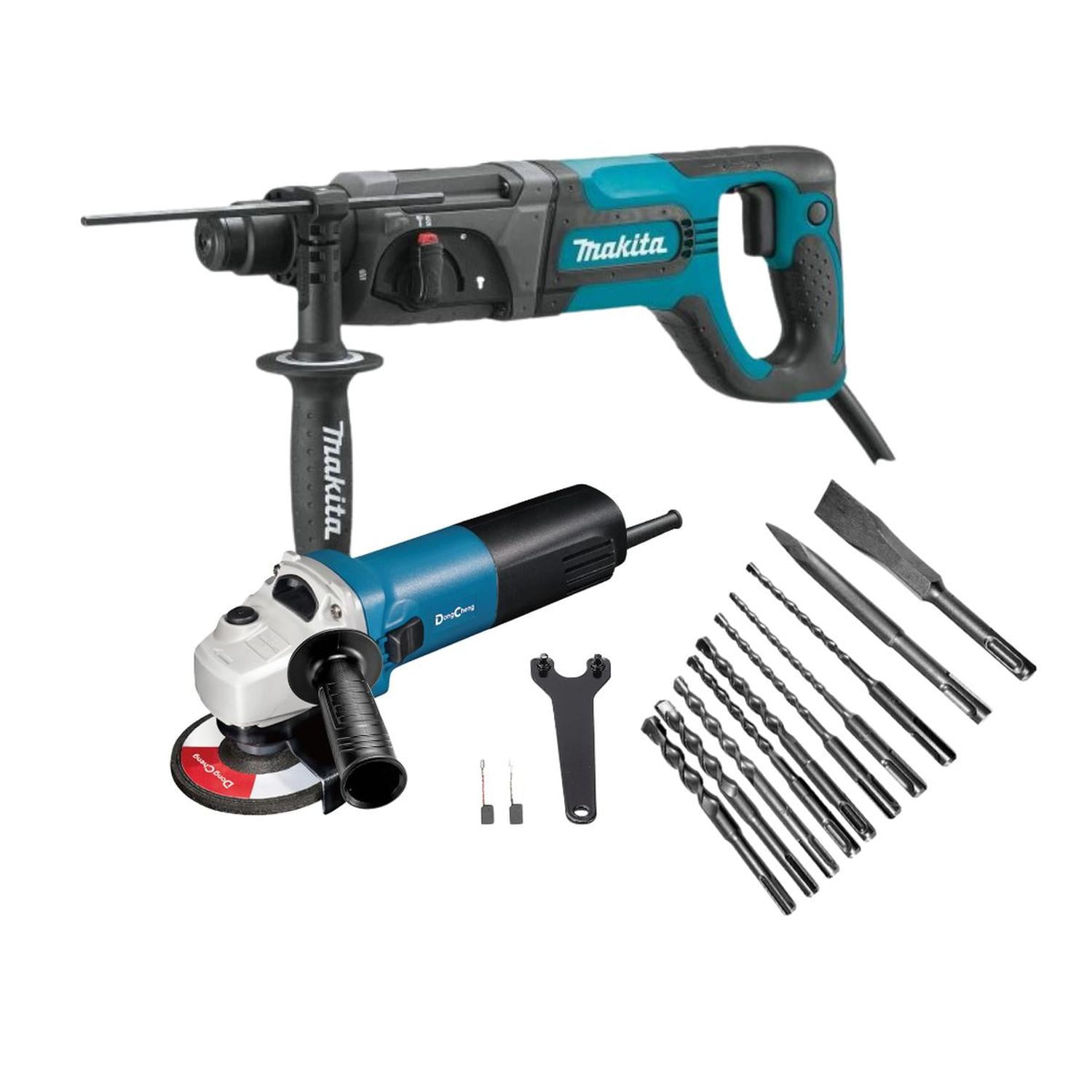 Rotomartillo Makita HR2475 + miniesmeril DC VV +jgo cinceles multicolor ...