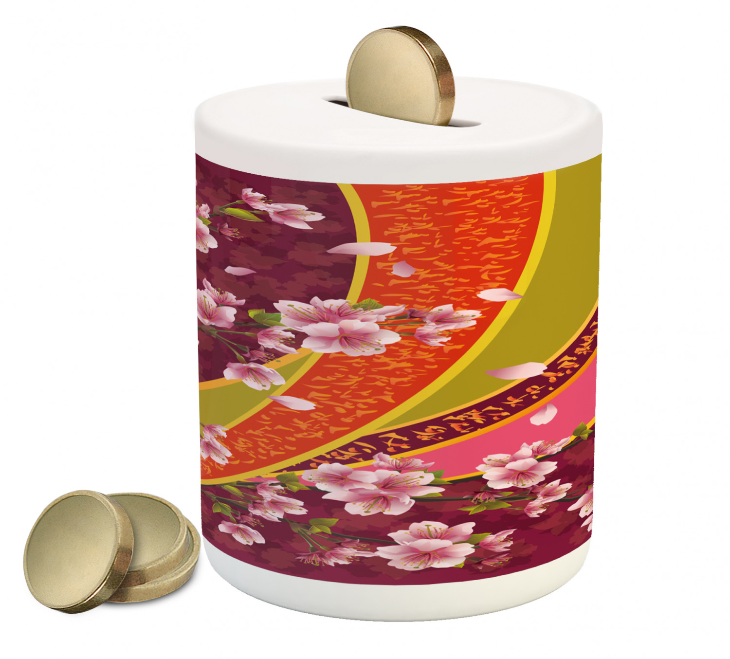 Flower Piggy Bank, Oriental Backdrop Sakura Blossom Japanese Cherry ...