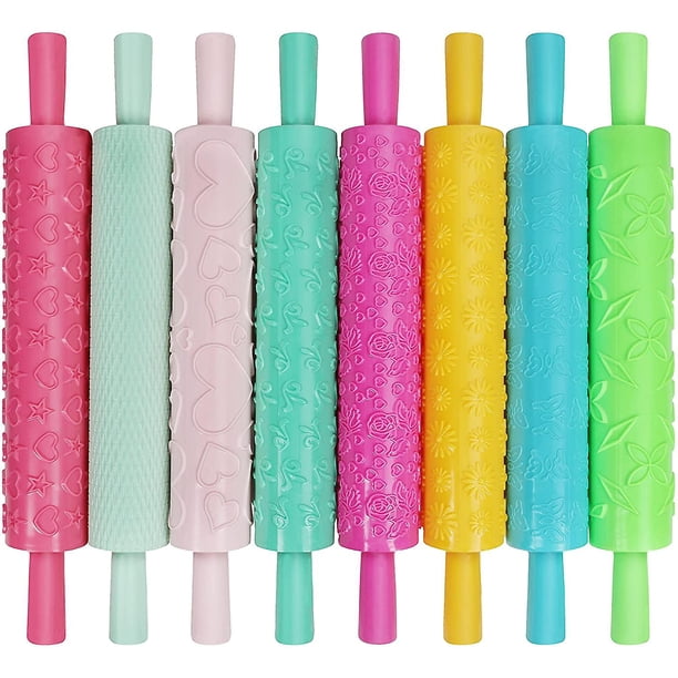 Embossed Rolling Pin Set (8-Pack) - Textured Nonstick Set with Designs ...
