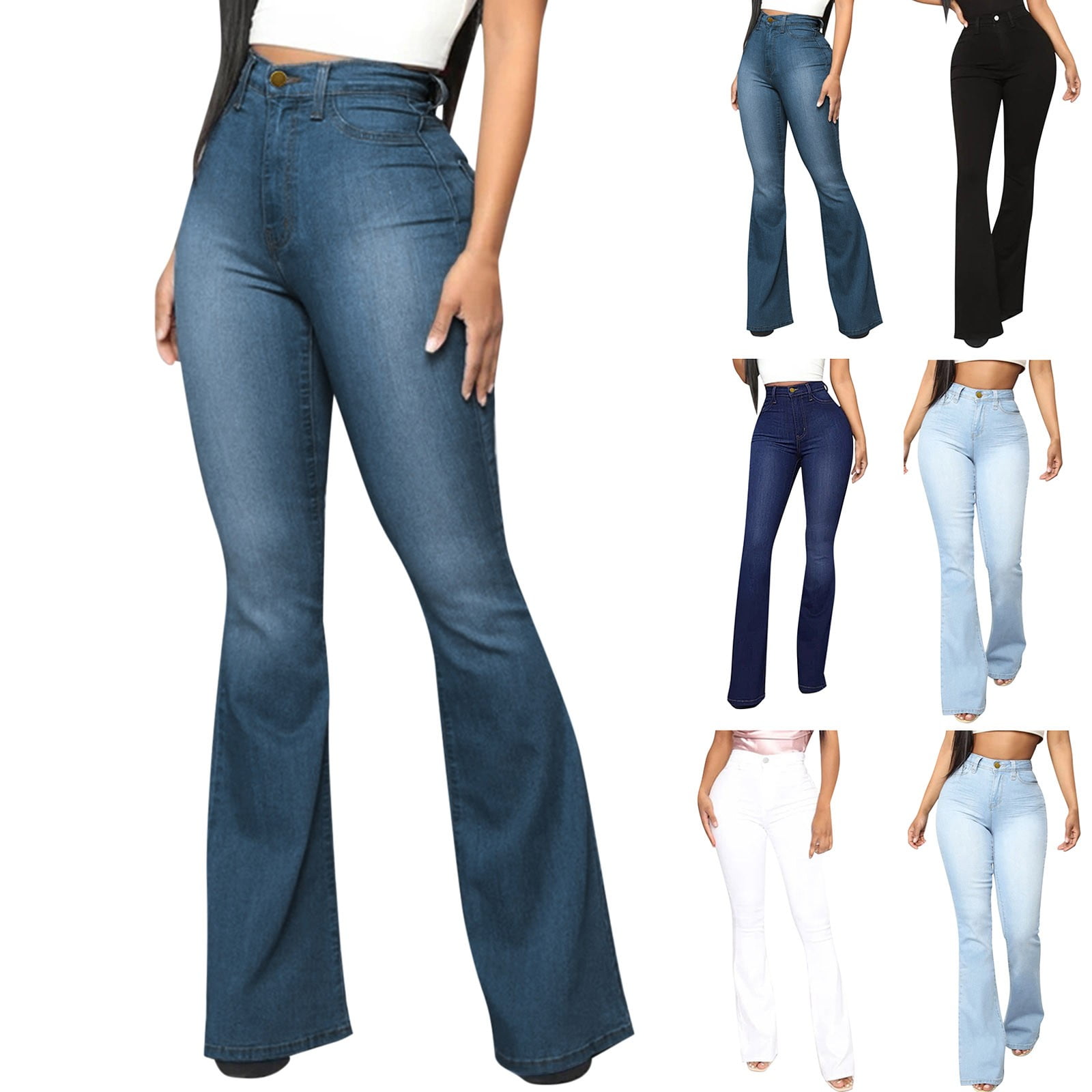 qolati Women Wide Leg Bootcut Denim Pants High Waisted Slim Fit Bell ...