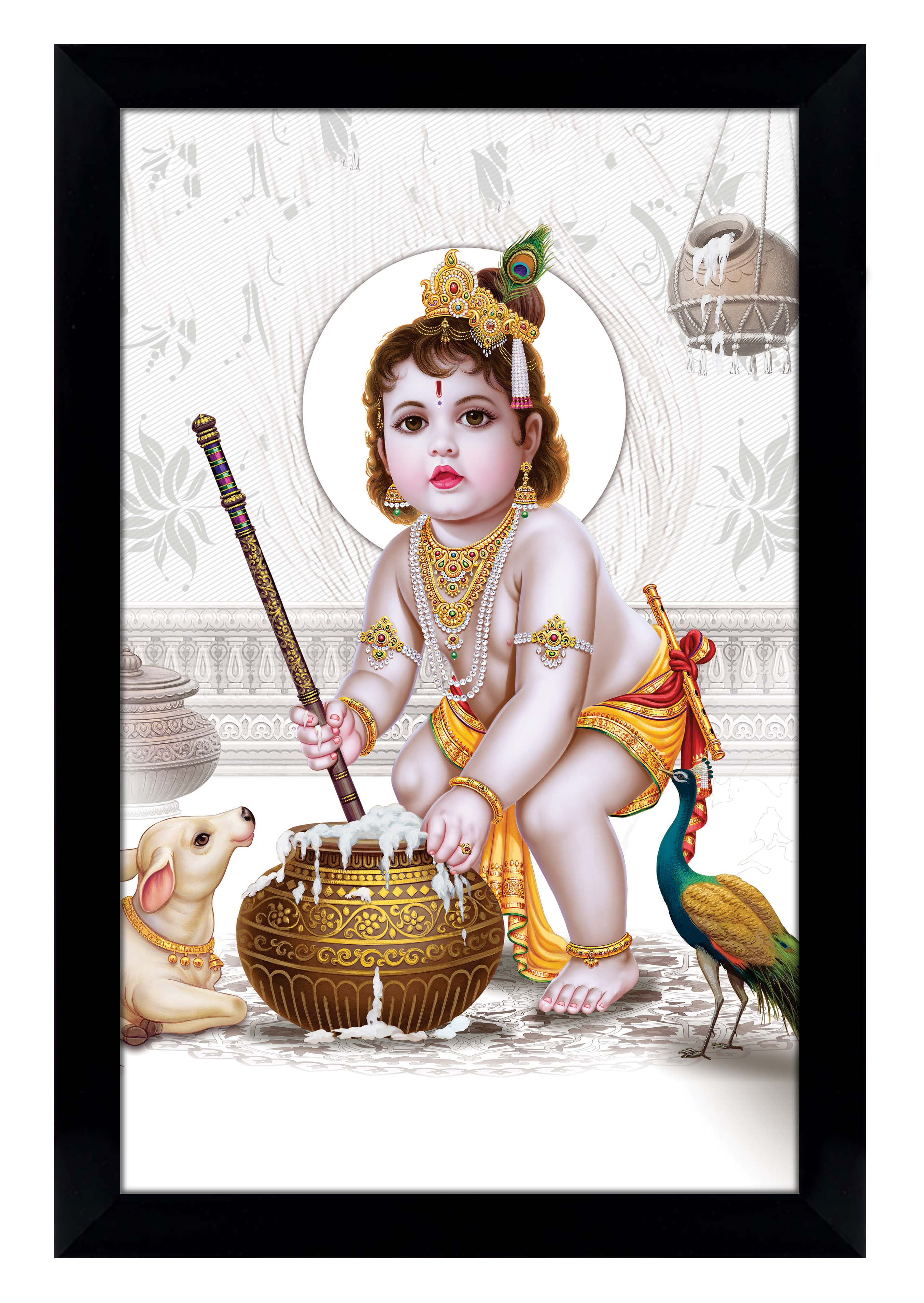 IBA Indianbeautifulart Makhan Chor Baby Krishna Picture Frame Religious ...