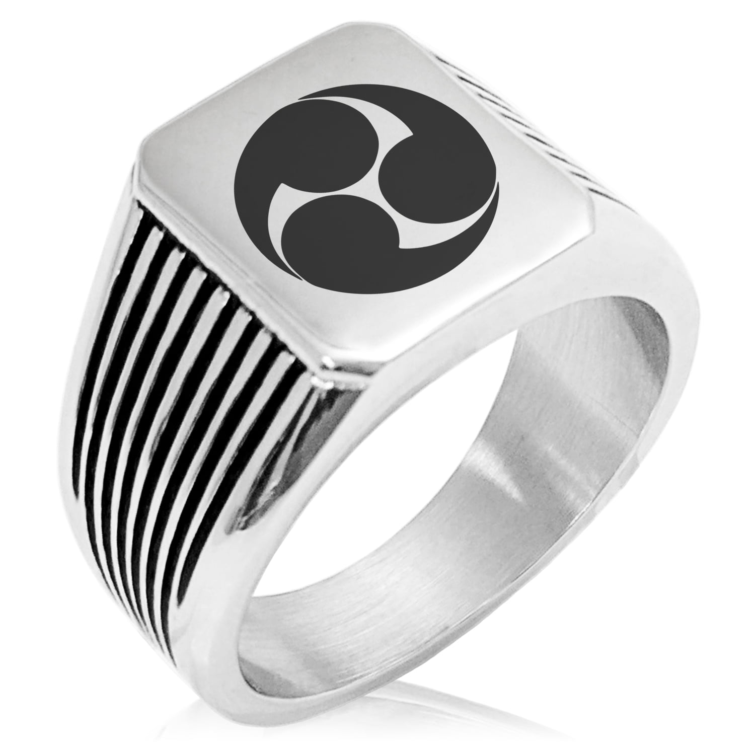 Stainless Steel Kobayakawa Samurai Crest Needle Stripe Pattern Biker ...