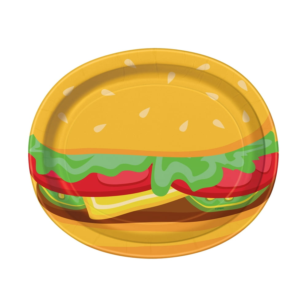 Burger BBQ Oval Paper Dinner Plates, 12in, 8ct - Walmart.com - Walmart.com