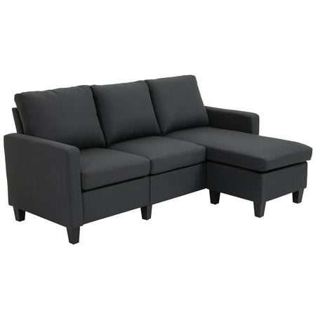 HOMCOM Sectional Sofa with Ottoman, Dark Grey, Linen Fabric and ...