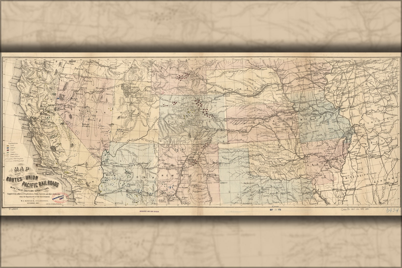 24"x36" Gallery Poster, Map of the routes of Union Pacific RailRoad ...