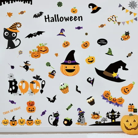 HEIBIN Halloween Wall Stickers, Removable Spooky Wall Decals, Bats ...