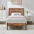 VECELO Rustic Twin Bed Frame, Wooden Headboard, Strong Metal Slats, No ...