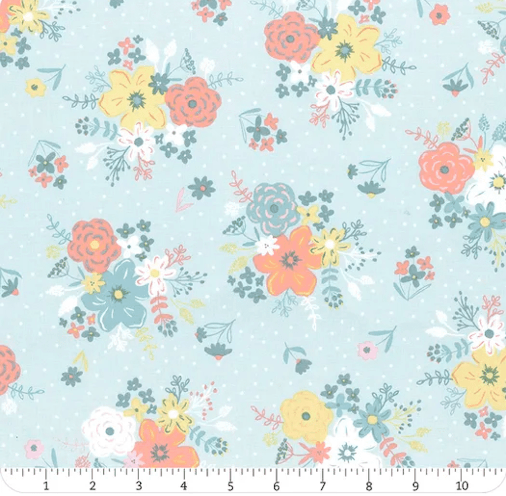 Studio E Blossom & Grow Medium Floral Toss Aqua Fabric By The Yard ...