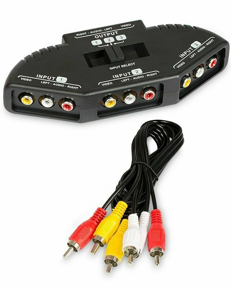 Black 3 Port AV Composite RCA Selector Box Switch Splitter w/ Cable ...