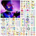 HOWAF 20 Sheets Glow In Dark Neon Temporary Tattoo, Luminous ...