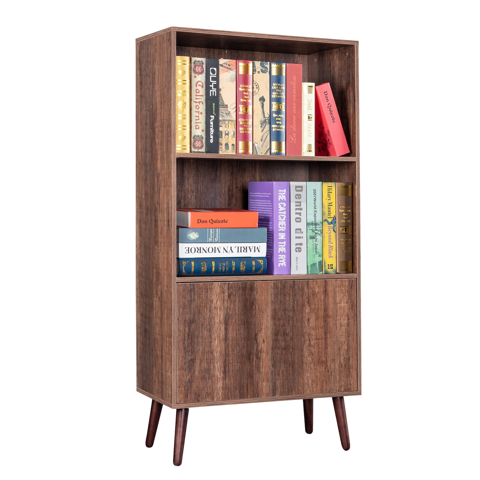 Gzxs Modern Bookcase, 2-Tier Storage Bookshelf with 2-Doors Cabinet for ...