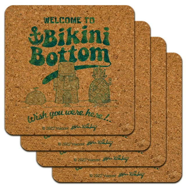 SpongeBob Bikini Bottom Welcome Low Profile Novelty Cork Coaster Set ...