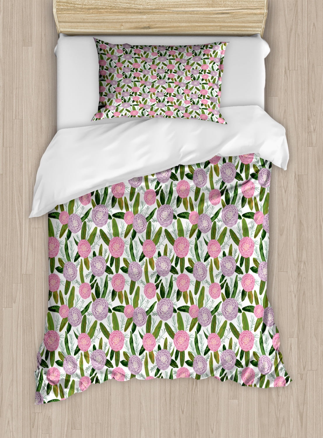 Camellia Duvet Cover Set Twin Size, Lilac Protea and Rosemary Branches ...