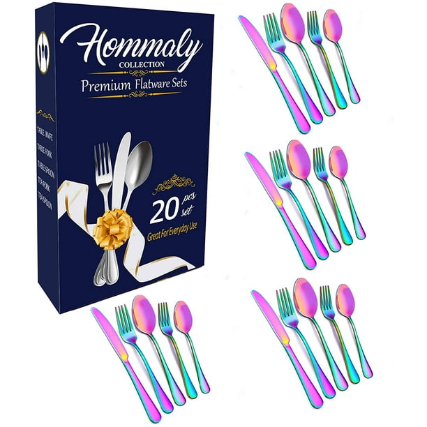 Rainbow Flatware Set Colorful Stainless Steel Silverware Dinnerware Set ...